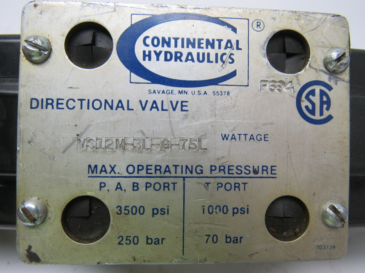 Continental VS12M-3L-G-75L Hydraulic Directional Control Valve ...