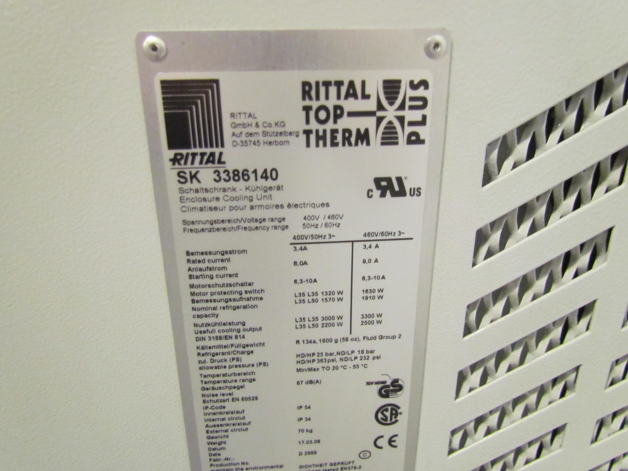 Rittal SK 3386140 Roof-Mounted AC Cooling Unit Air Conditioner 3300W w ...