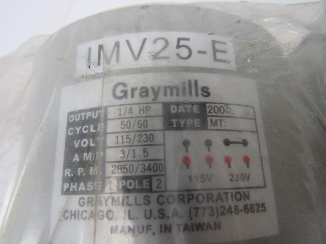 Graymills IMV25-E Immersion Centrifugal Pump 1/4HP 50/60Hz 2850/2400 ...