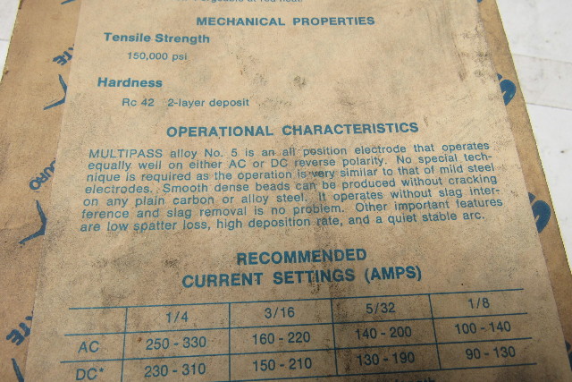 Stellite Multipass Alloy #5 1/4"x14" Hard Facing Welding Electrode 10lb ...