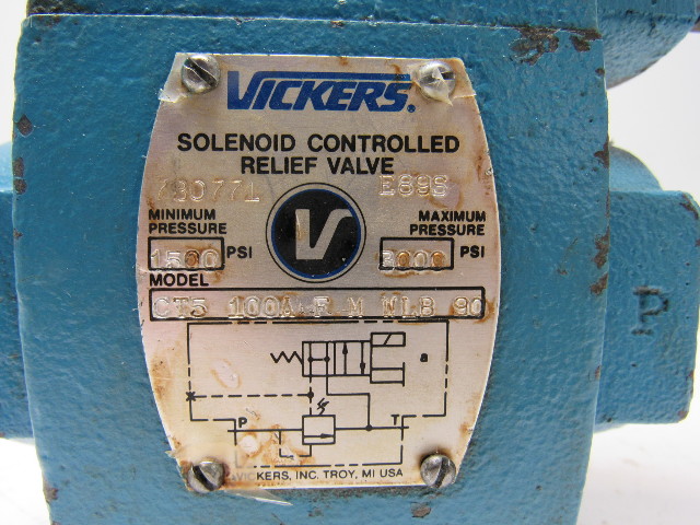 Vickers CT5-100A-F-M-WLB-90 Solenoid Controlled Pilot Operated Relief ...