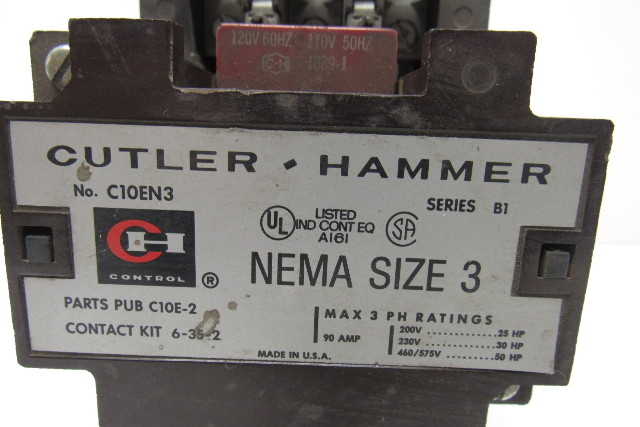 Cutler Hammer C10EN3 Ser. B1 SIZE 3 Starter/Contactor 120V Coil ...