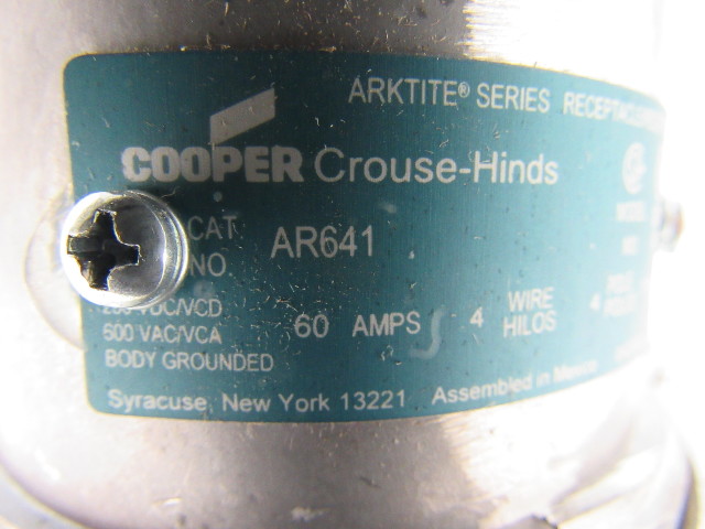 Cooper Crouse Hinds AR641 M3 60A Arktite Receptacle-Body Grounded ...