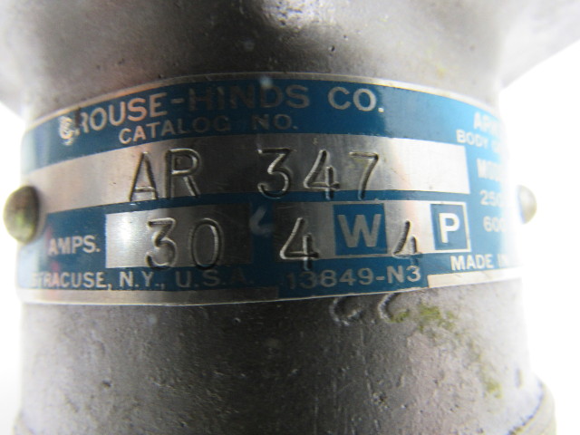 Crouse Hinds AR347 M3 Arktite Body Grounded Blue Connector Plug 30A 600 ...