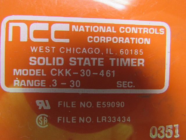 CKK-30-461 NCC National Controls Corp Solid State Timer .3-30 Sec. W ...