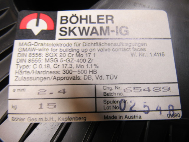 Bohler 1.4115 2.4mm GMAW Solid High-Alloyed Stainless Wire 35# Coil Lot ...
