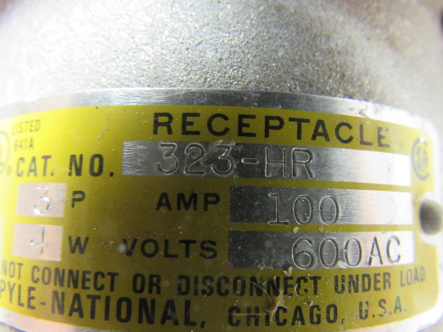 Pyle National 323-HR 3 Pole 100A 600V Receptacle Electric Connector ...