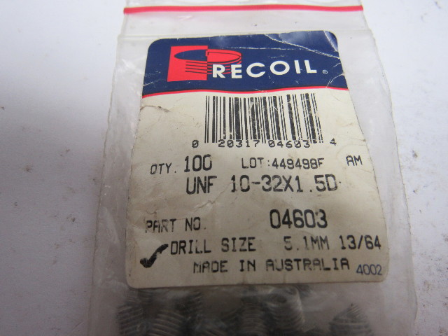 Recoil 04603 Thread Repair Inserts 10-32 X 1.5D UNF Bag of 47 ...