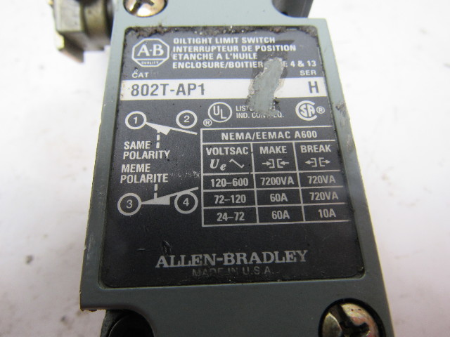 A-B Allen Bradley 802T-AP1 Ser. H Oiltight Limit Switch Side Rotary ...