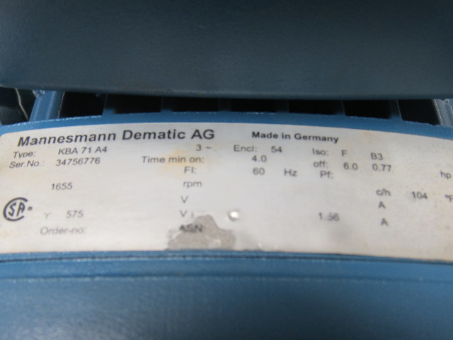 DEMAG KBA 71 A4 Conical Rotor Brake Motor 575V 60Hz 1655RPM NEW ...