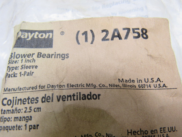 Dayton 2A758 1" Sleeve Fan Blower Bearing Kit 1 Pair Discontinued ...
