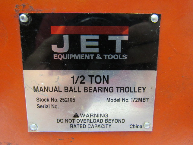 Jet 1/2MBT 1/2 Ton Hoist Manual Push Beam Trolley | Bullseye Industrial ...