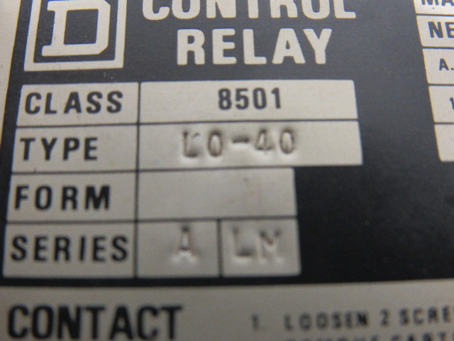 Square D Class 8501 Type L0-40 Ser. A Control Relay 110-120V 50/60HZ ...