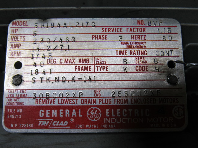 General Electric 5K184AL217C 5HP Electric Motor 3PH 230/460V 1725RPM ...