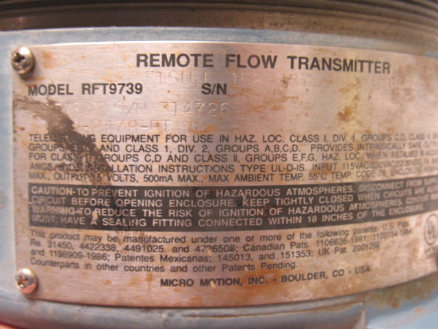 Micro Motion RFT9739 F1SUJ 1526887 Remote Flow Transmitter 100/115V ...