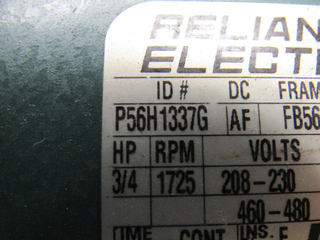 Reliance P56H1337G 3/4HP Electric Motor 3PH 208-230/440-460V 1725 RPM ...