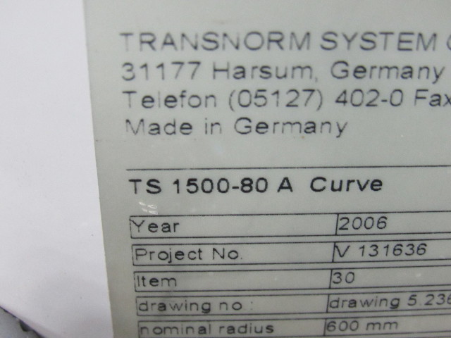 TRANSNORM TS1500-80A 90 Degree Powered Flat Belt Conveyor 2-285FPM ...