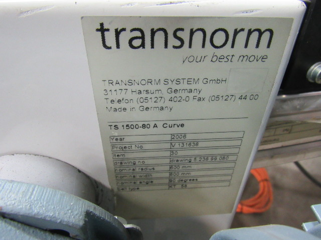 TRANSNORM TS1500-80A 90 Degree Powered Flat Belt Conveyor 2-285FPM ...