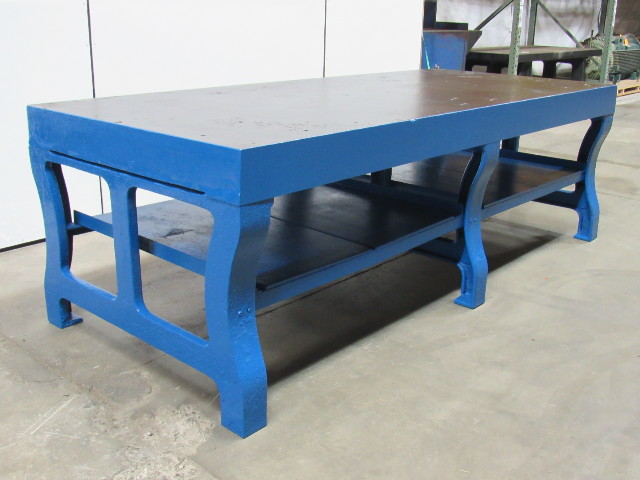 108"x47" Vintage GM Cast Iron Welding Layout Work Table 3 Legs Webbed ...