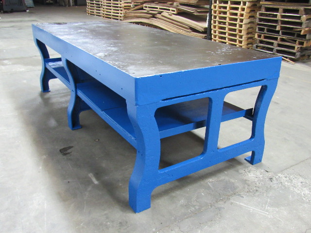 108"x47" Vintage GM Cast Iron Welding Layout Work Table 3 Legs Webbed ...