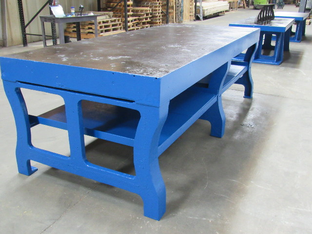 108"x47" Vintage GM Cast Iron Welding Layout Work Table 3 Legs Webbed ...
