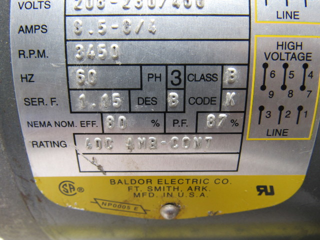 Baldor JMM3158T 3Hp Electric Motor 208-230/460V 3Ph 145JM Frame 3450 ...