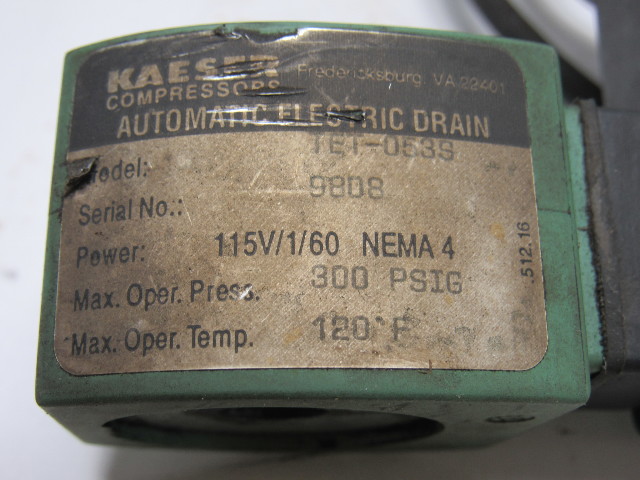 Kaeser TET-053S Air Compressor Automatic Electric Drain 115V 300PSIG ...