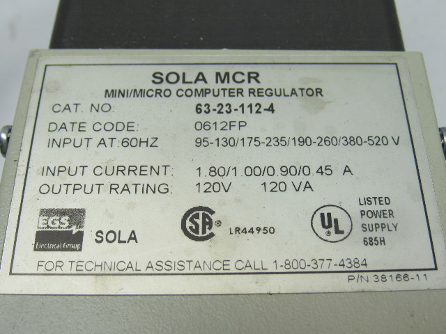 Sola MCR 63-23-112-4 Mini/Macro Computer Regulator output 120V ...