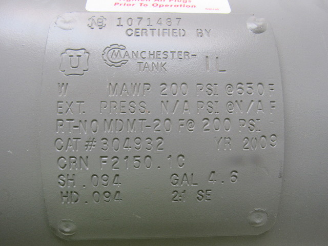 Manchester Tank 304932 Universal Horizontal Air Receiver 5 Gallons ...