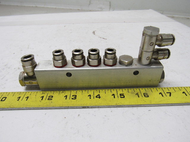 6 Port Pneumatic Aluminum Inline Manifold W/1/4" Push Quick Fittings ...