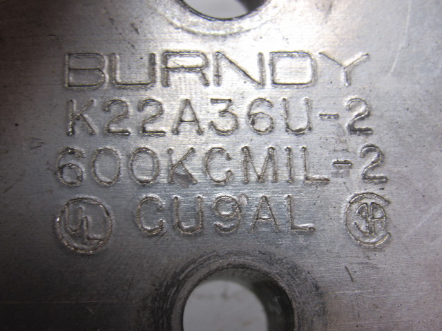 Burndy K22A36U-2 Stacked Panel Lug Aluminum 4-Conductor 2-Hole Mount ...