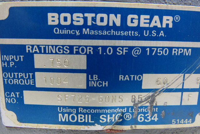 Boston Gear SF726-60NS-B5-G Worm Gear Box Speed Reducer Hollow Shaft 60 ...