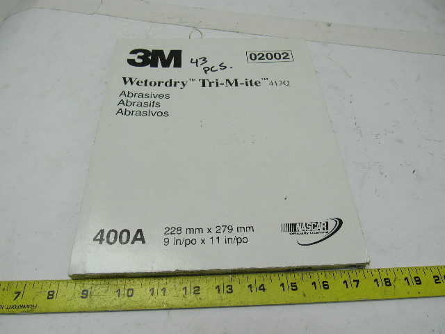 3M 02002 Wet Or Dry Abrasive Sandpaper 413Q 9" x 11" 400A Box Of 43 ...
