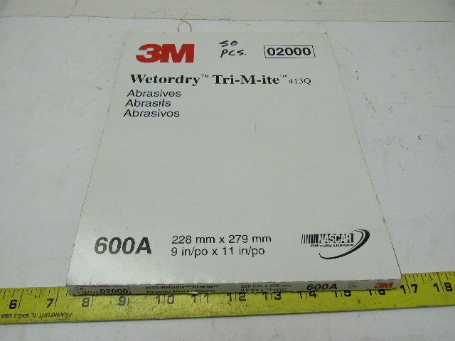 3M 02000 Wet Or Dry Abrasive Sandpaper 413Q 9" x 11" 600A Box Of 50 ...