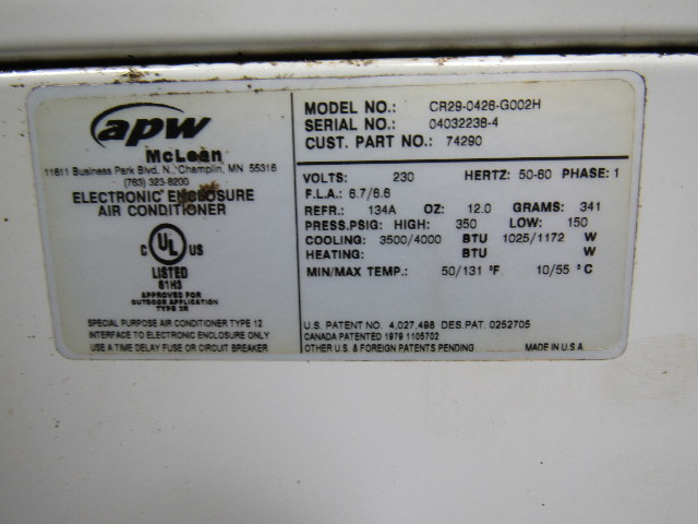 APW McLean CR29-0426-G002H Electrical Enclosure Air Conditioner 4000 ...