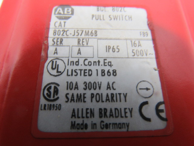 Allen Bradley 802C-J57M6B Ser A Rev A 10A 300V Pull Switch Safety Cable ...