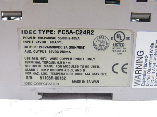 Idec FC5A-C24R2 MicroSmart Pentra 100-240V 24VDC Output I/O Module ...