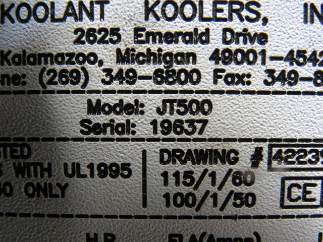 Koolant Koolers JT500 Mobile 5 Gallon Water Chiller 1/2Hp Compressor ...