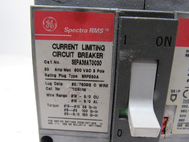 General Electric SEPA36AT0030 Spectra RMS 30A 600V 3 Pole Circuit ...