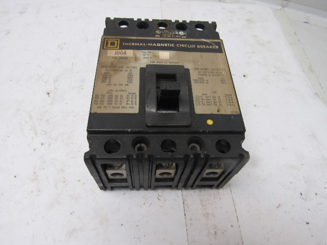 Square D FAL36100 600V 250VDC Thermal Magnetic Circuit Breaker Panel ...