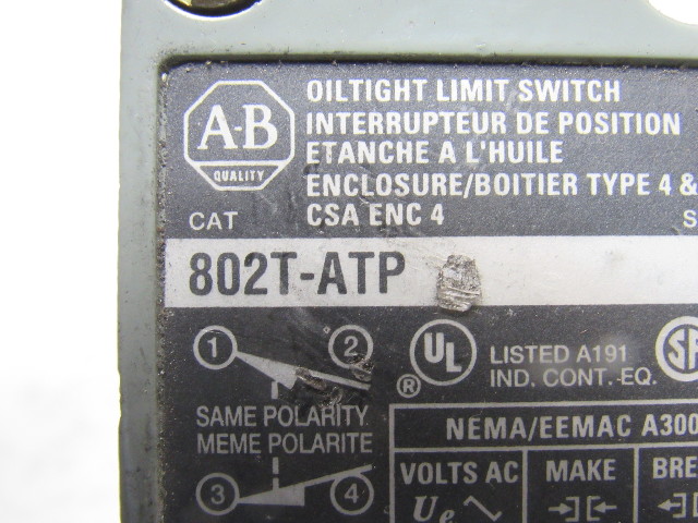 Allen Bradley 802T-ATP 300V 60A Limit Switch W/ 40146-747-63 Operator ...