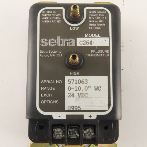Setra C264 0-10" WC 24VDC Pressure Transducer | Bullseye Industrial Sales