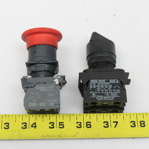 Schneider ZBE-102 600V E-Stop Twist Release & 3 Pos. Selector Switch Lot Of 2 | Bullseye ...