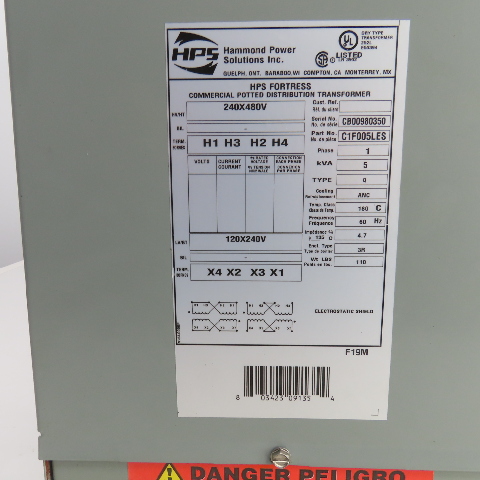 Hammond Power C1F005LES 5KVA Transformer Pri 240-480V Sec 120-240V 3R ...