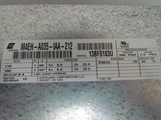 Copeland M4EH-A035-IAA-212 Condensing Unit 115V 1Ph 60Hz 100V 50Hz ...