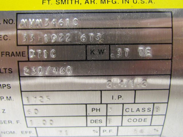 Baldor MVM3461C Electric Motor .37KW 1/2HP 230/60V 3 PH IEC D71C Frame ...