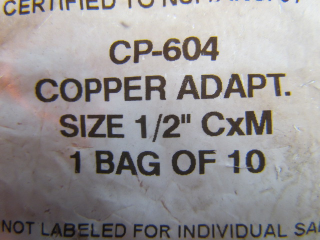 Nibco CP-604 1/2" CxM Copper x Male Threaded Adapter Fitting 1/2" Lot ...