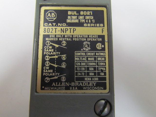 Allen Bradley 802T-NPTP Ser F Nema 4/13 neutral position limit switch ...