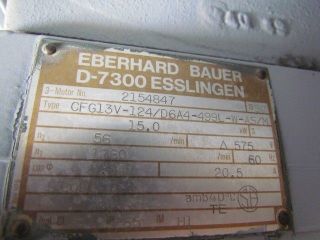 Eberhard Bauer D-7300 Esslinger Gear Motor 15KW 56 RPM | Bullseye ...