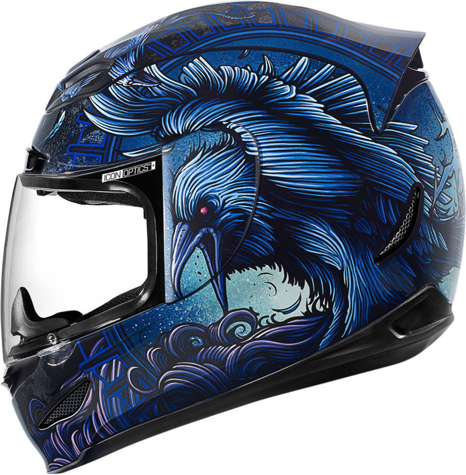 Ride icon blue & black airmada ravenous raven motorcycle full face ...